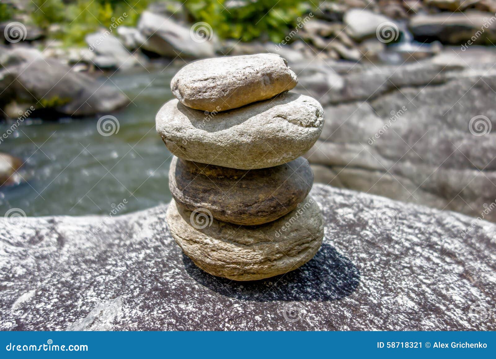 Stack of Round Smooth Stones Near Mountain River Stock Image - Image of ...