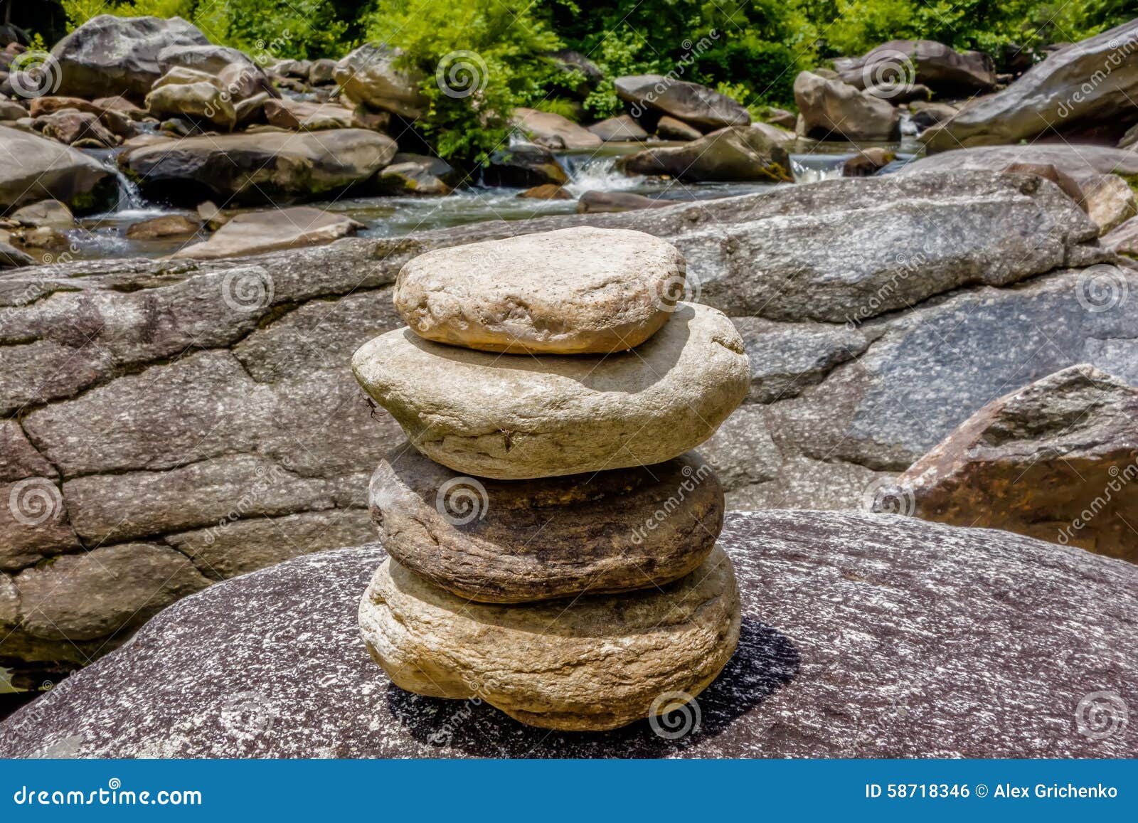 Stack of Round Smooth Stones Near Mountain River Stock Photo - Image of ...