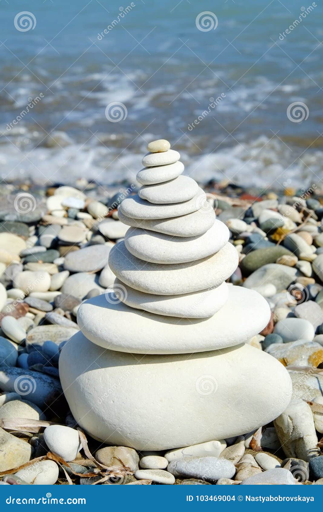 Stack of Round Smooth Stones on a Seashore. Balance Peace Silence ...