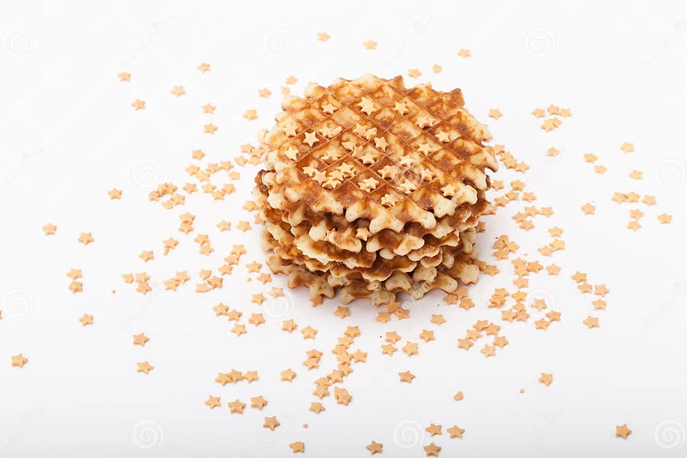 Stack of Round Waffles on White Background with Many Stars Stock Image ...