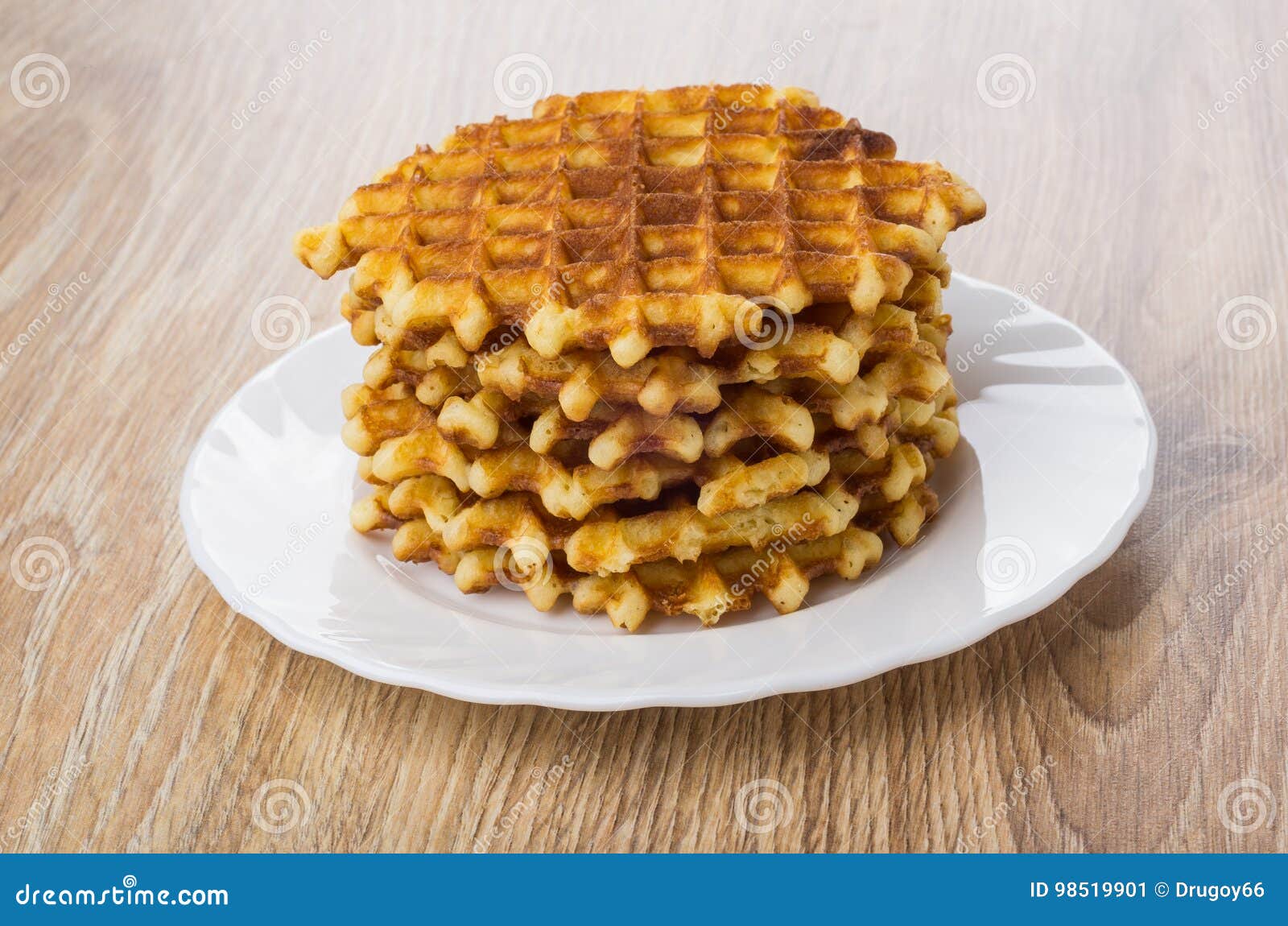 Stack of Round Waffles in White Plate on Table Stock Image - Image of ...