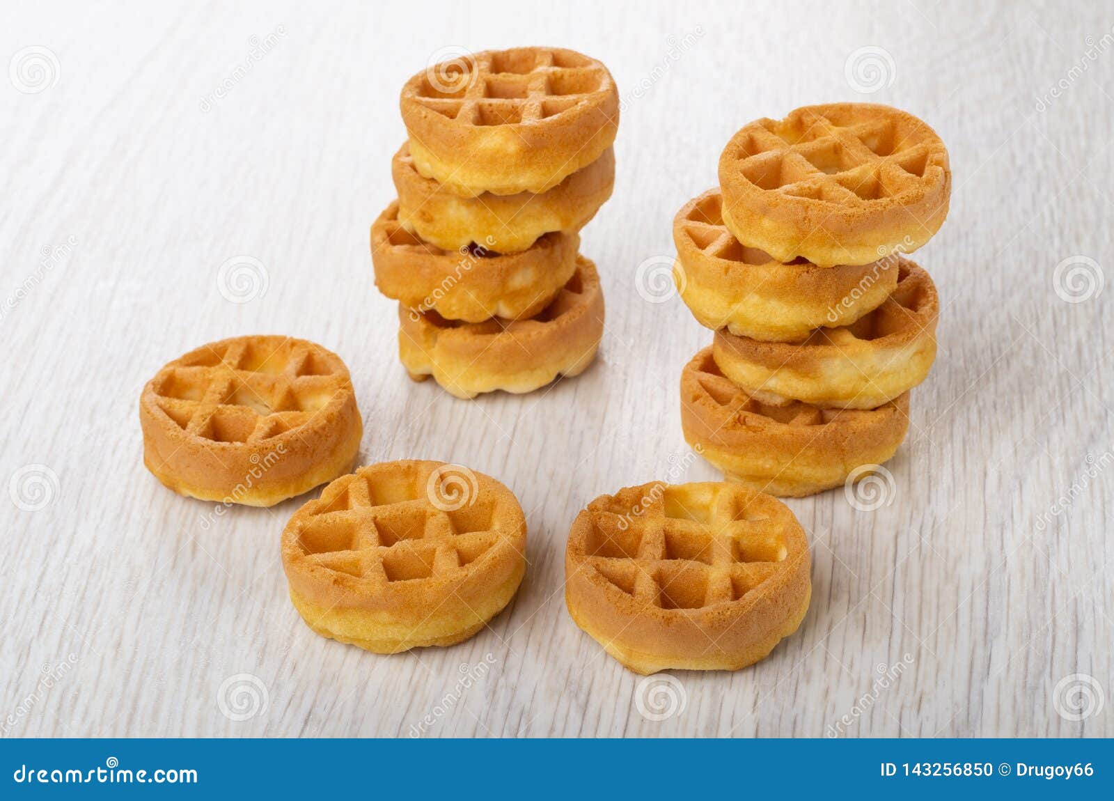 Stack of Round Waffles on Wooden Table Stock Photo - Image of table ...