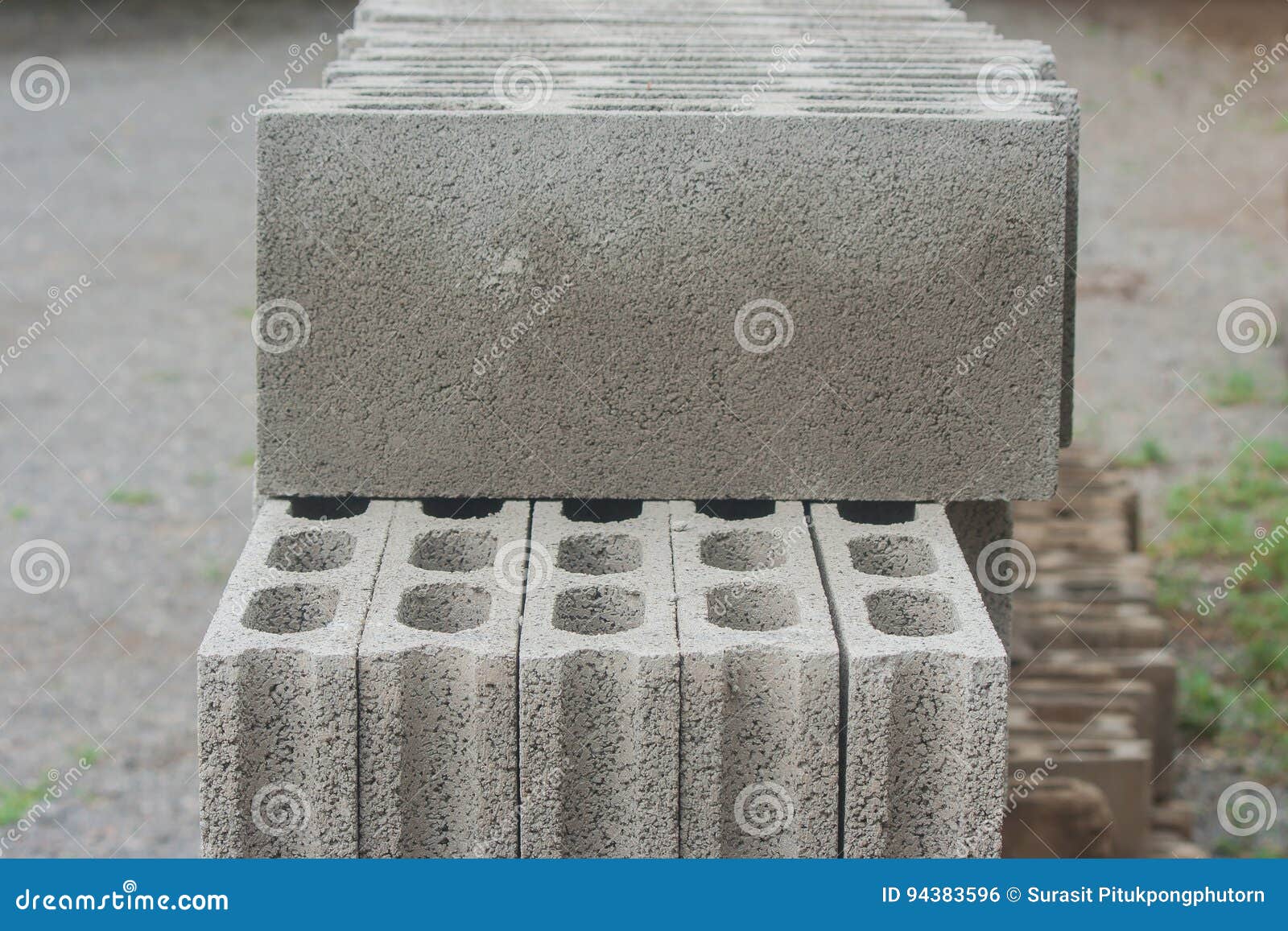 Stack Row of Gray Concrete Blocks on Ground. Stock Photo - Image of ...