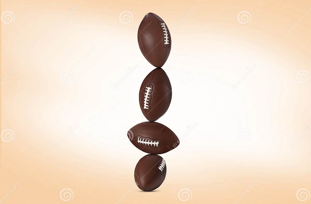 Stack of Rugby Balls on Beige Background Stock Image - Image of ...