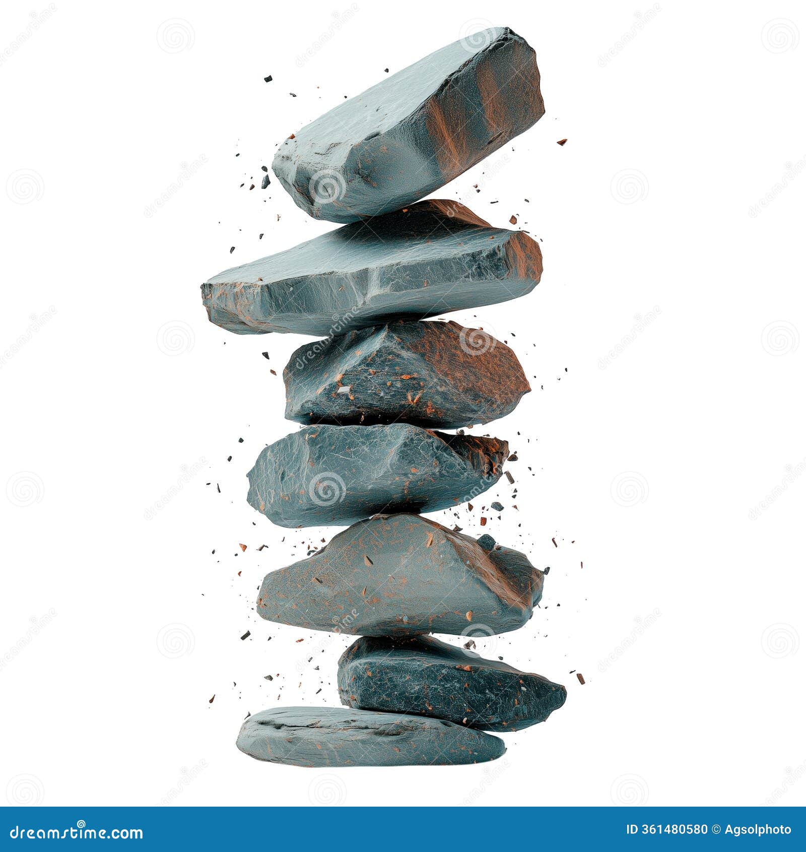 Stack of Rugged Stones in a Falling Composition, Isolated on a ...