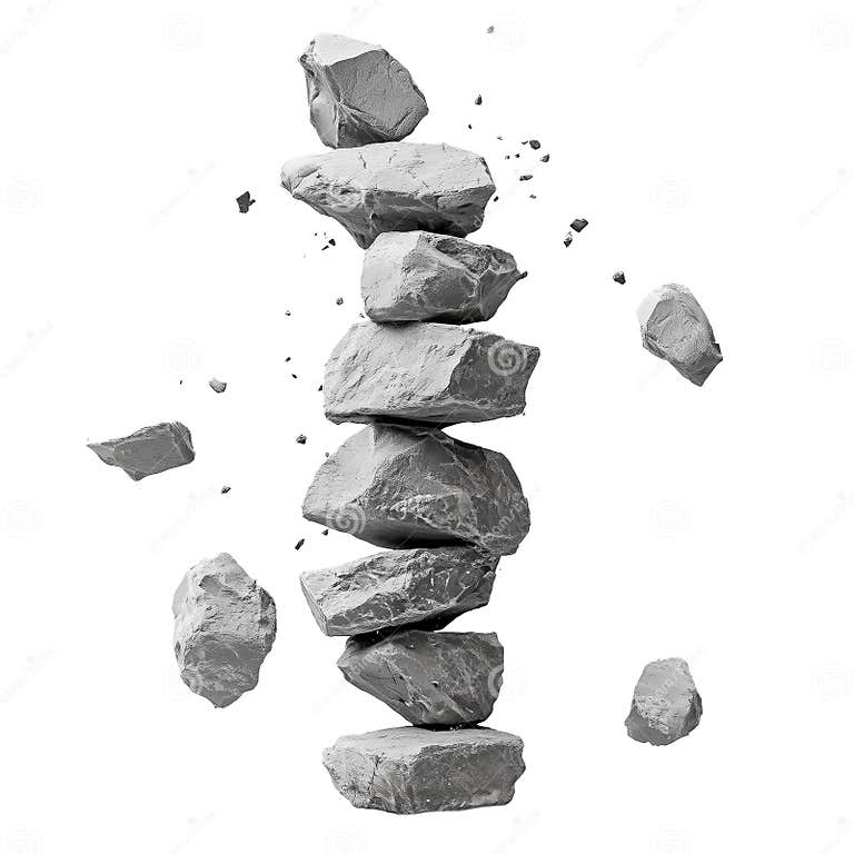 Stack of Rugged Stones in a Falling Composition, Isolated on a ...