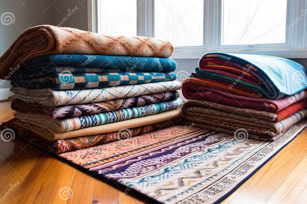 Stack of Rugs Showcasing Various Patterns Stock Illustration ...
