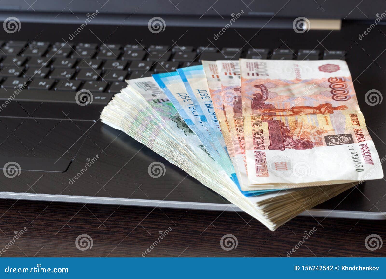 Stack of Russian Rubles Lay on Laptop Keyboard Stock Photo - Image of ...