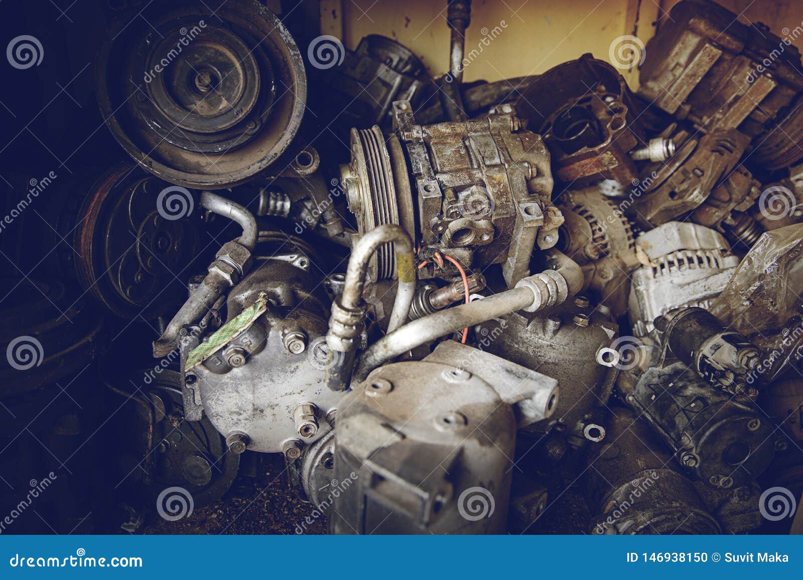 Stack of Rusted Metallic Car Parts in Garage Stock Photo - Image of ...