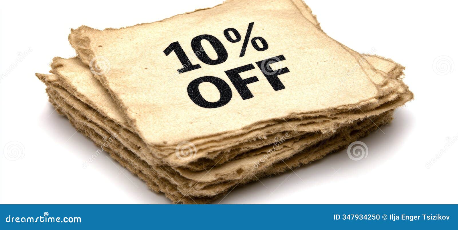 A Stack of Rustic Paper Texture Notes with 10 Off Text, Isolated on a ...