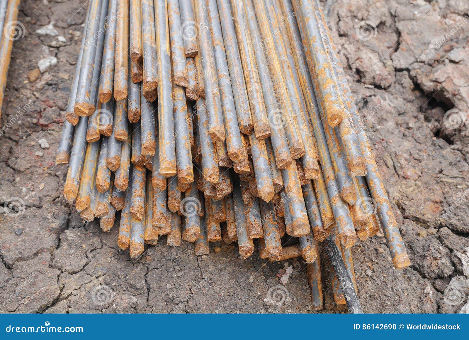 Stack of Rusty Round Steel Bar - Iron Metal Rail Lines Material Stock ...