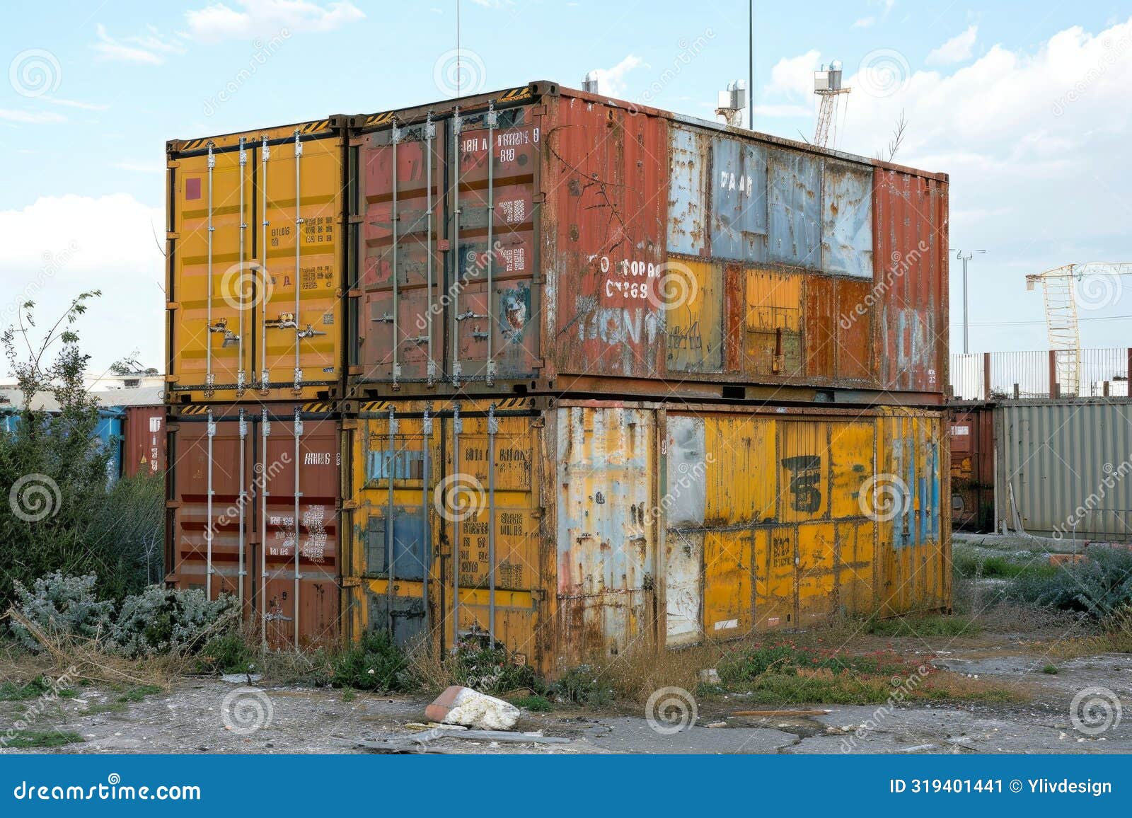 Stack of Rusty Shipping Containers in Industrial Area Stock Image ...