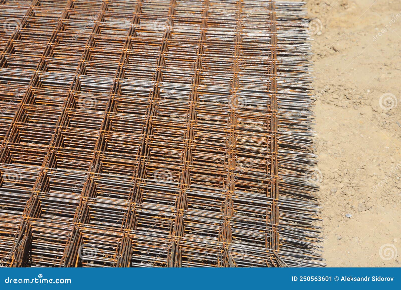 Stack of Rusty Wire Mesh at a Construction Site. Metal Building Grate ...