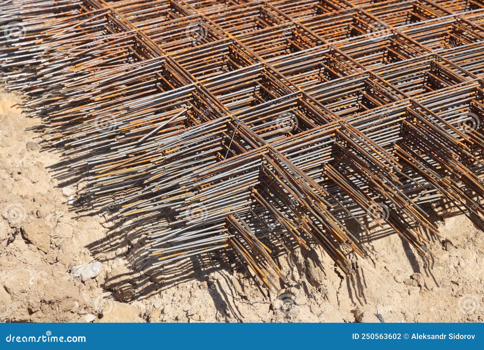 Stack of Rusty Wire Mesh at a Construction Site. Metal Building Grate ...
