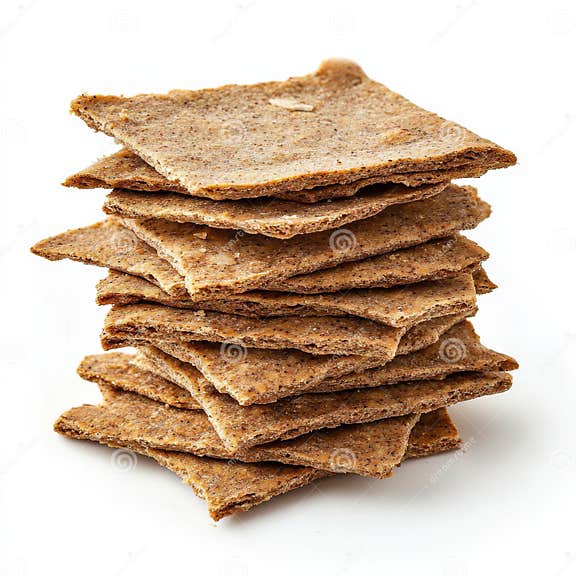 A Stack of Rye Crackers, Isolated on a White Background, Highlighting a ...