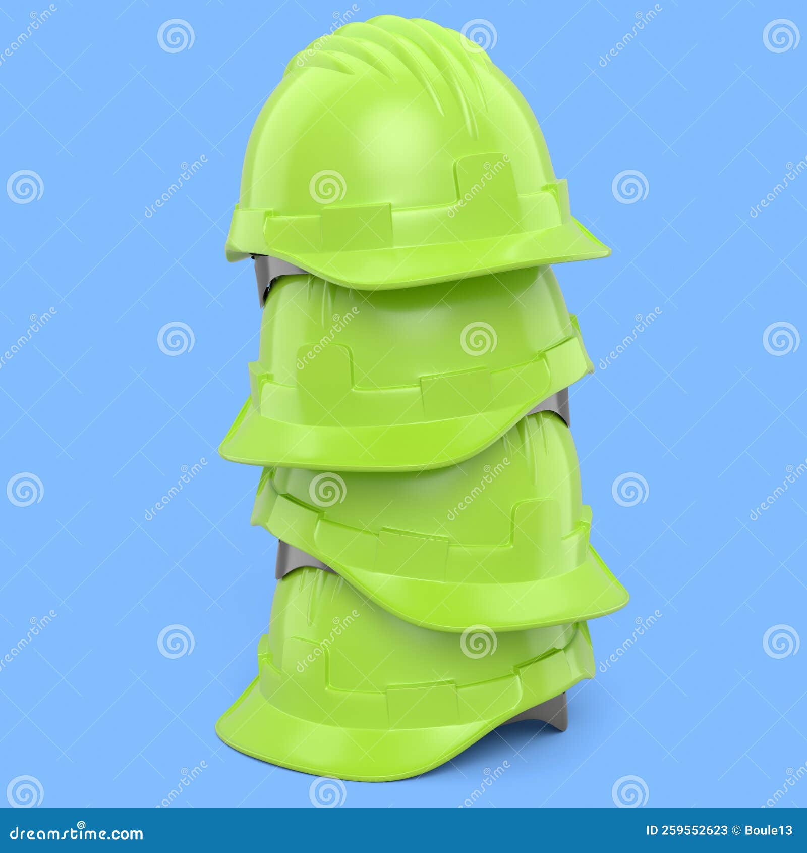 Stack of Safety Helmets or Hard Caps for Carpentry Work on Blue ...