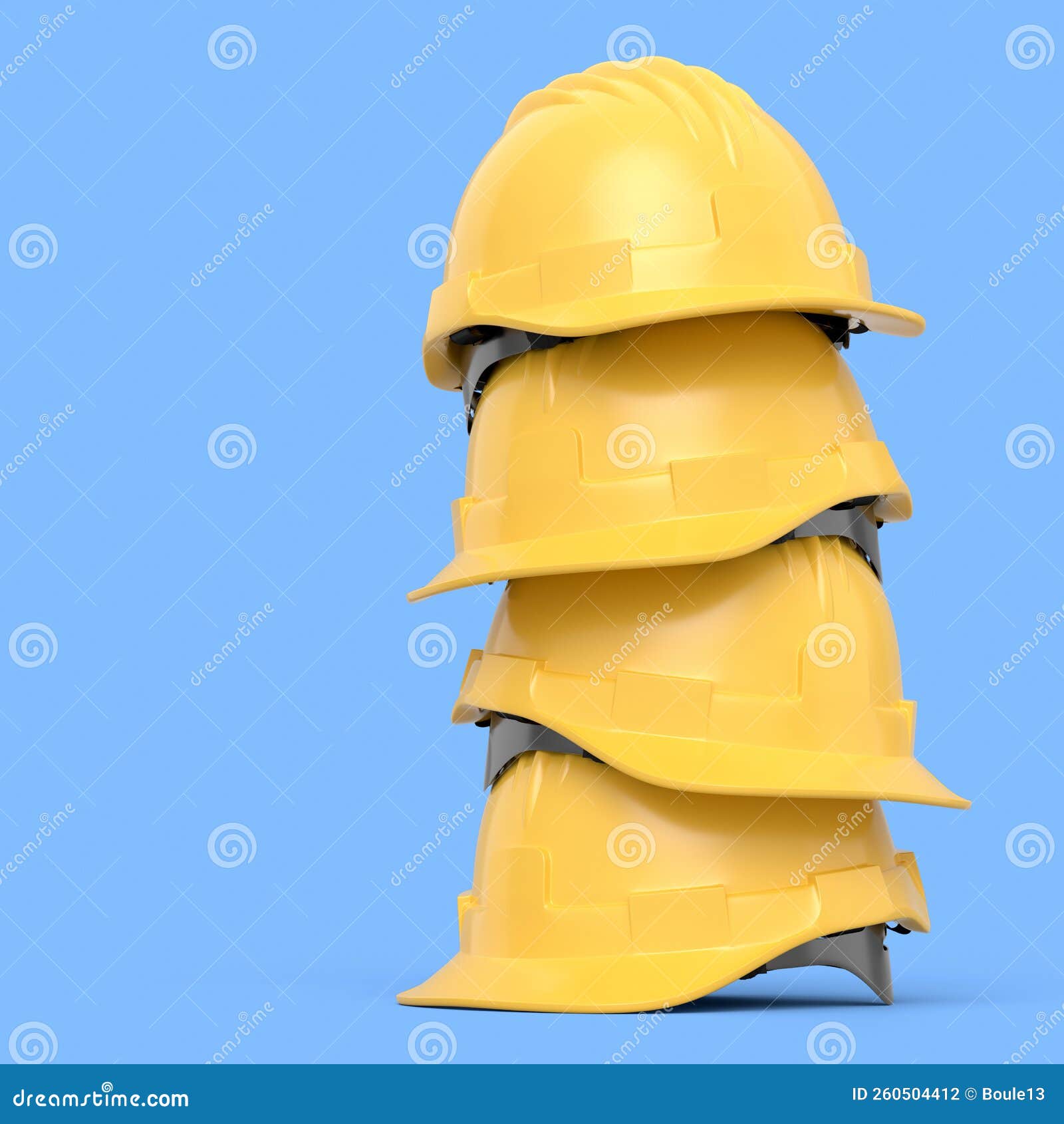 Stack of Safety Helmets or Hard Caps for Carpentry Work on Blue ...