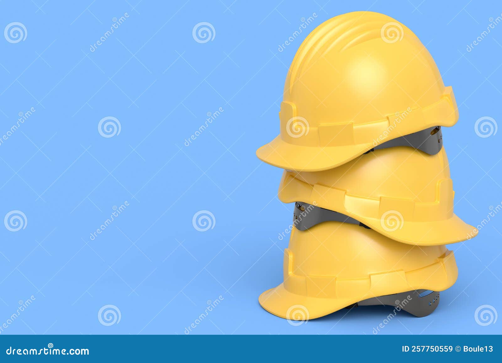 Stack of Safety Helmets or Hard Caps for Carpentry Work on Blue ...