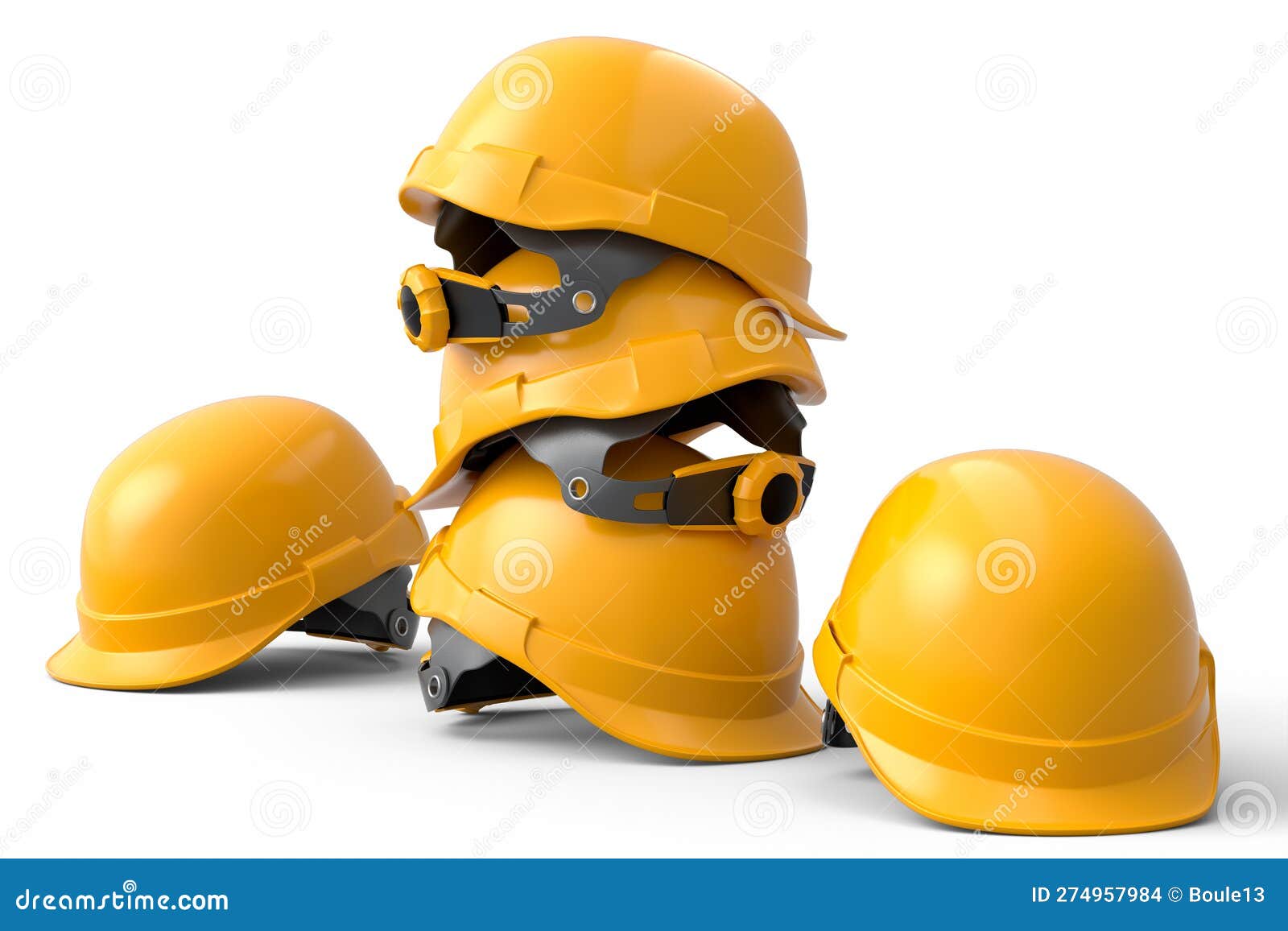 Stack of Safety Helmets or Hard Caps for Carpentry Work on White ...