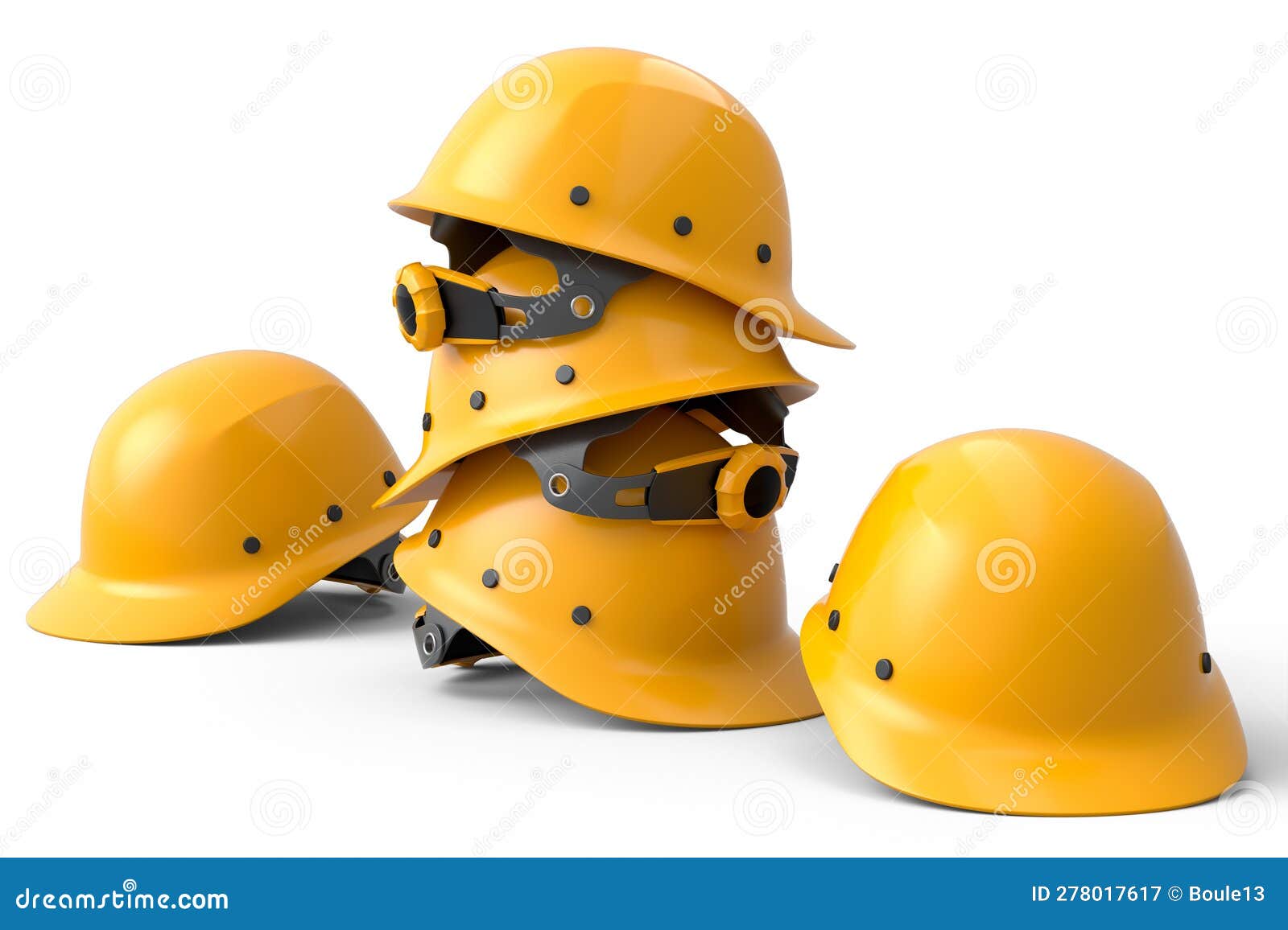 Stack of Safety Helmets or Hard Caps for Carpentry Work on White ...