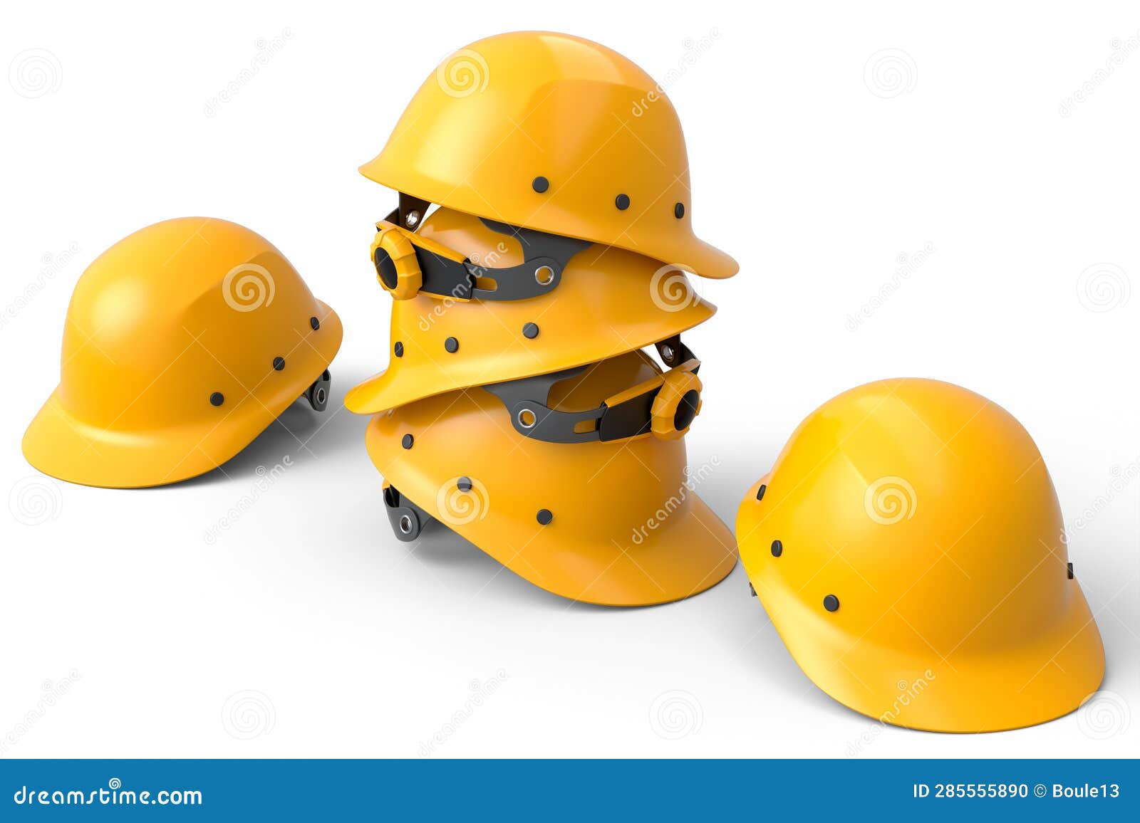 Stack of Safety Helmets or Hard Caps for Carpentry Work on White ...