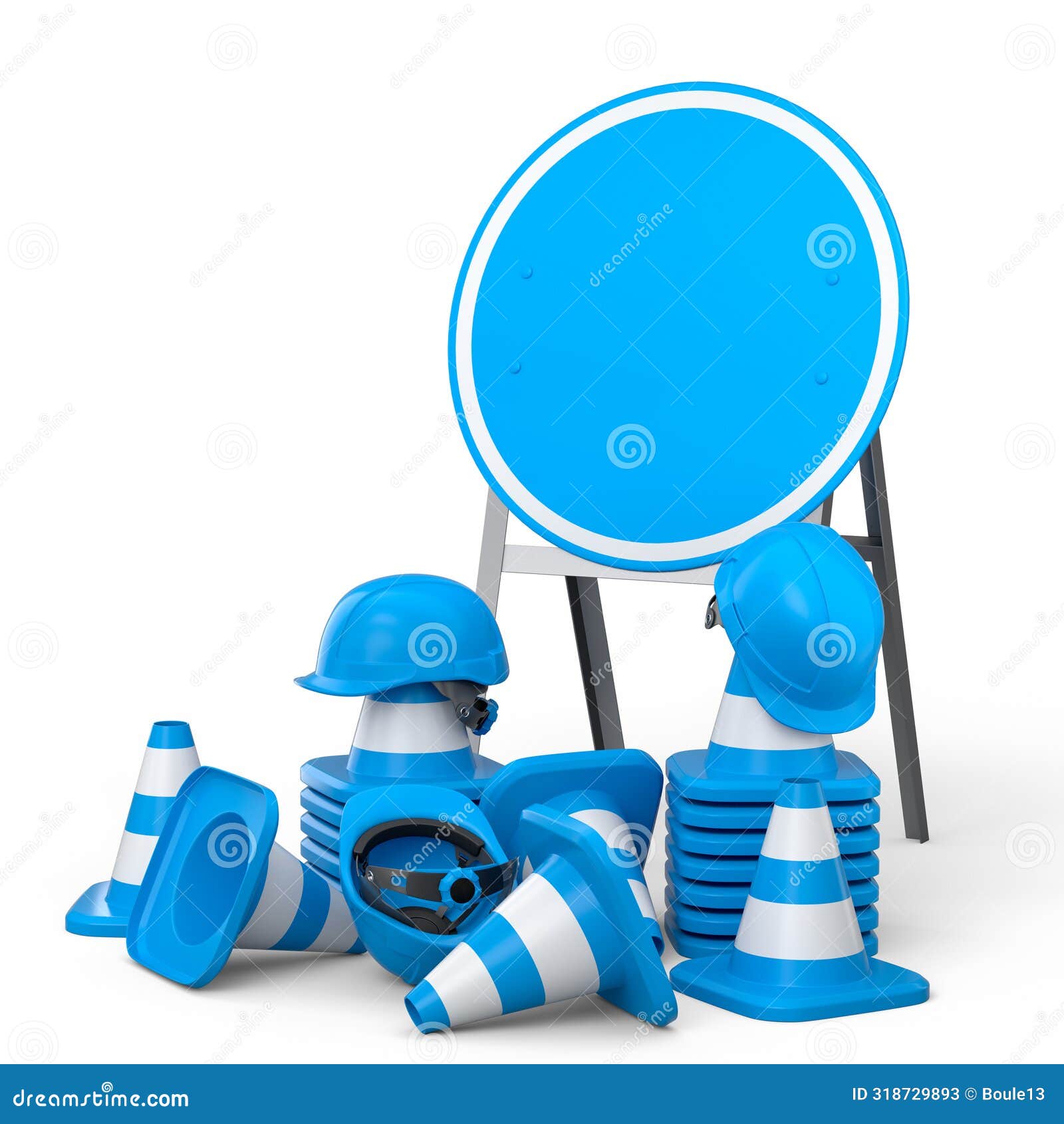 Stack of Safety Helmets or Hard Hats and Traffic Cones on Green ...