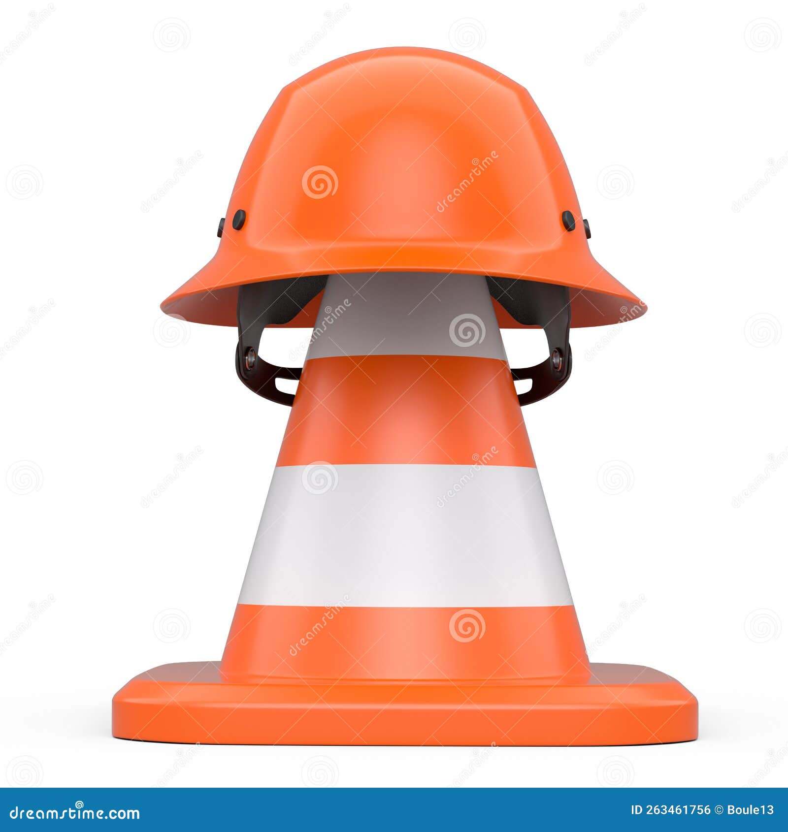 Stack of Safety Helmets or Hard Hats and Traffic Cones on White ...
