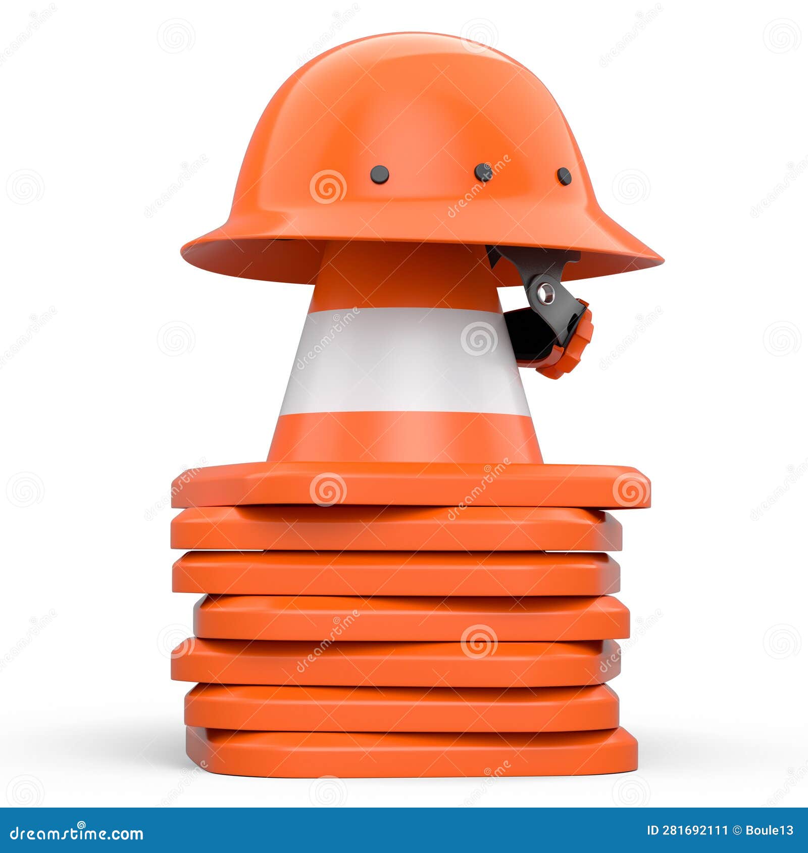 Stack of Safety Helmets or Hard Hats and Traffic Cones on White ...