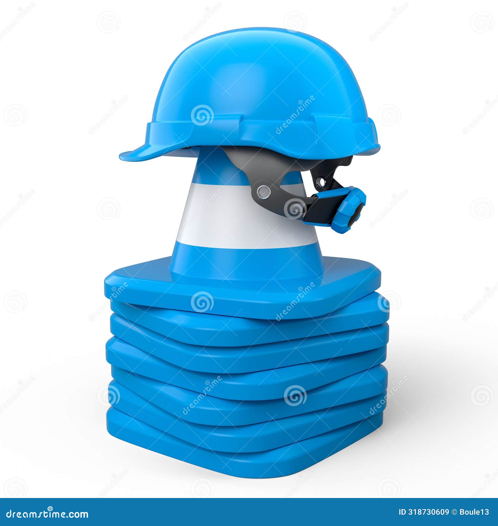 Stack of Safety Helmets or Hard Hats and Traffic Cones on White ...