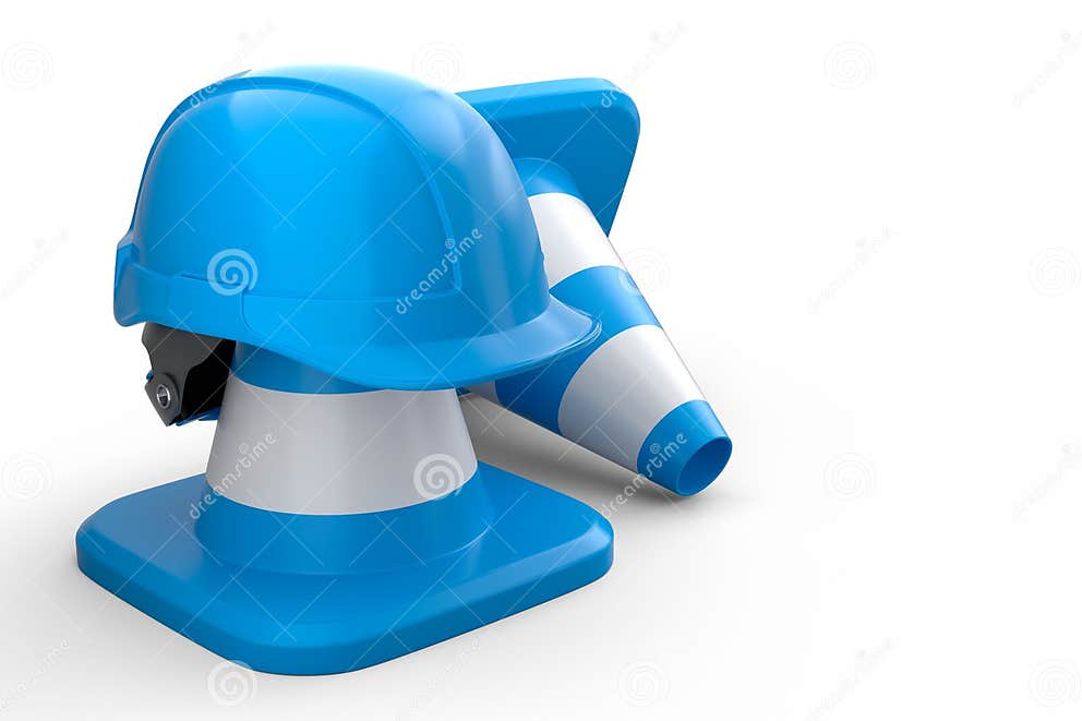 Stack of Safety Helmets or Hard Hats and Traffic Cones on White ...