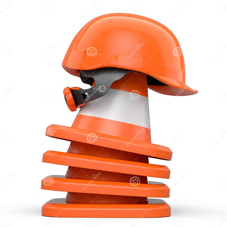 Stack of Safety Helmets or Hard Hats and Traffic Cones on White ...