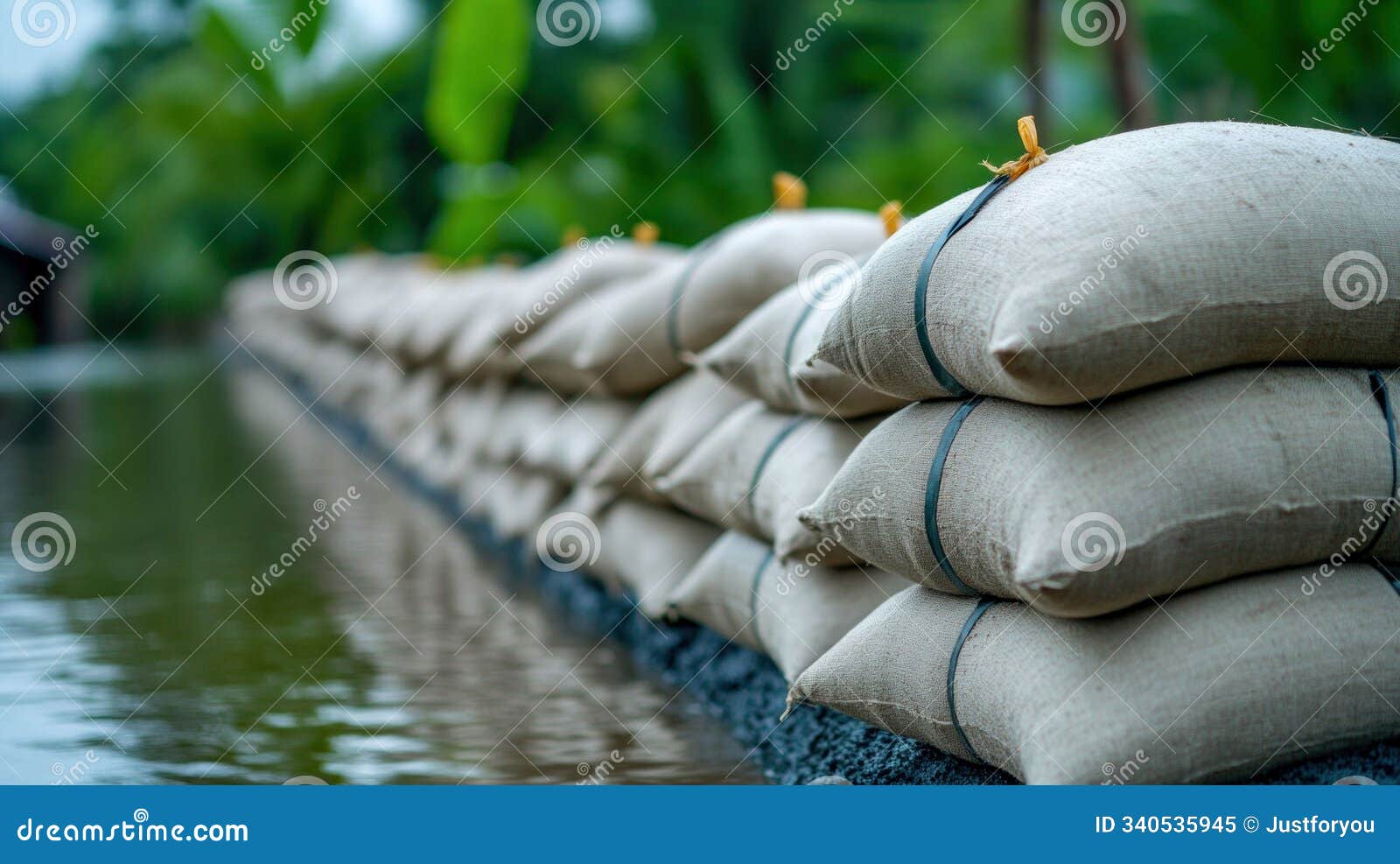 Stack of Sandbags for Flood Defense Stock Illustration - Illustration ...