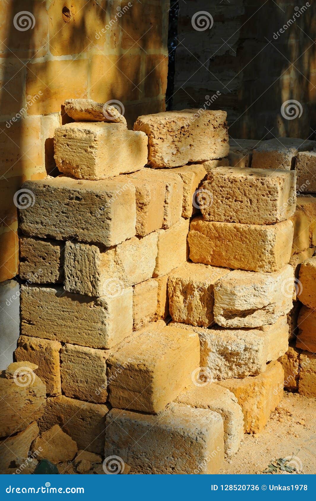 Stack of sandstone brick stock photo. Image of architecture - 128520736