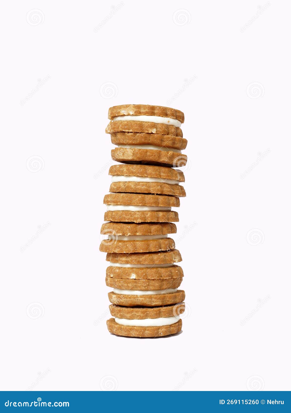 Stack Of Sandwich Cookies With Cream On White Background. Royalty-Free ...