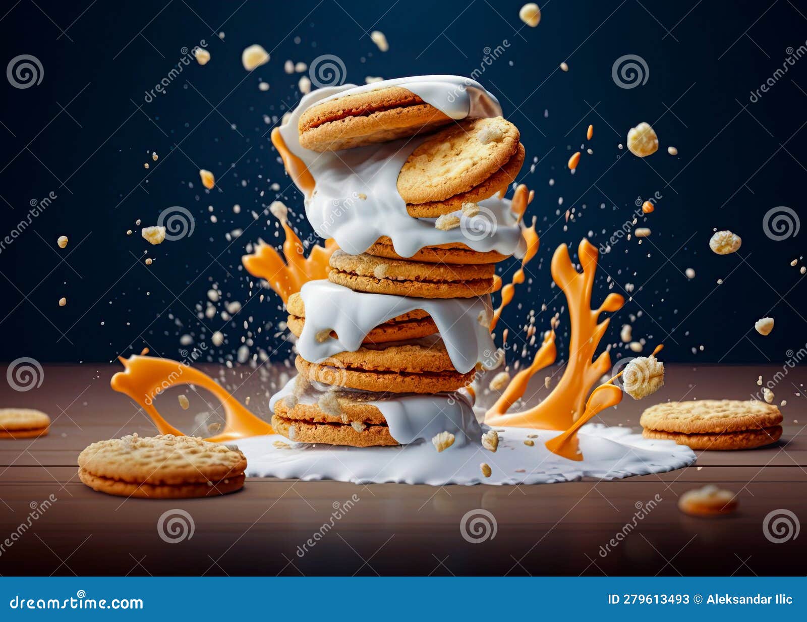 Stack of Sandwich Cookies with Milk Splash.Generative Ai Illustration ...