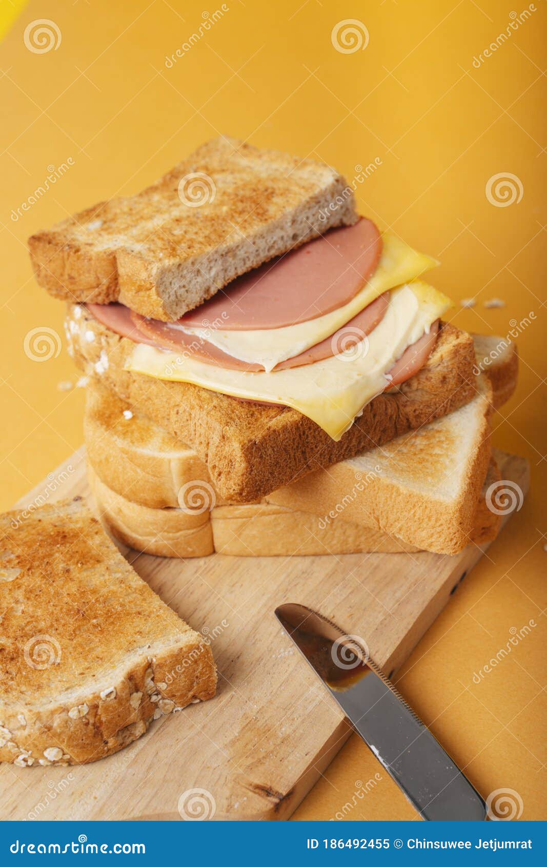 Stack of Sandwich Ham Cheese on Wooden Pad Stock Image - Image of food ...