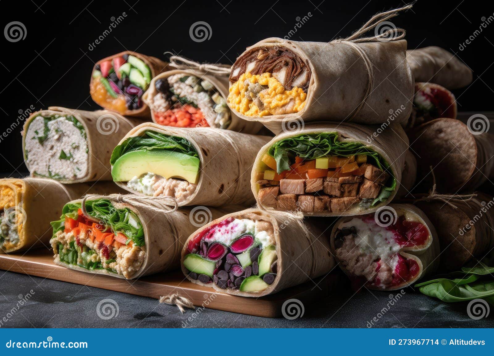 Stack of Sandwich Wraps Filled with Fresh Ingredients and Creative ...