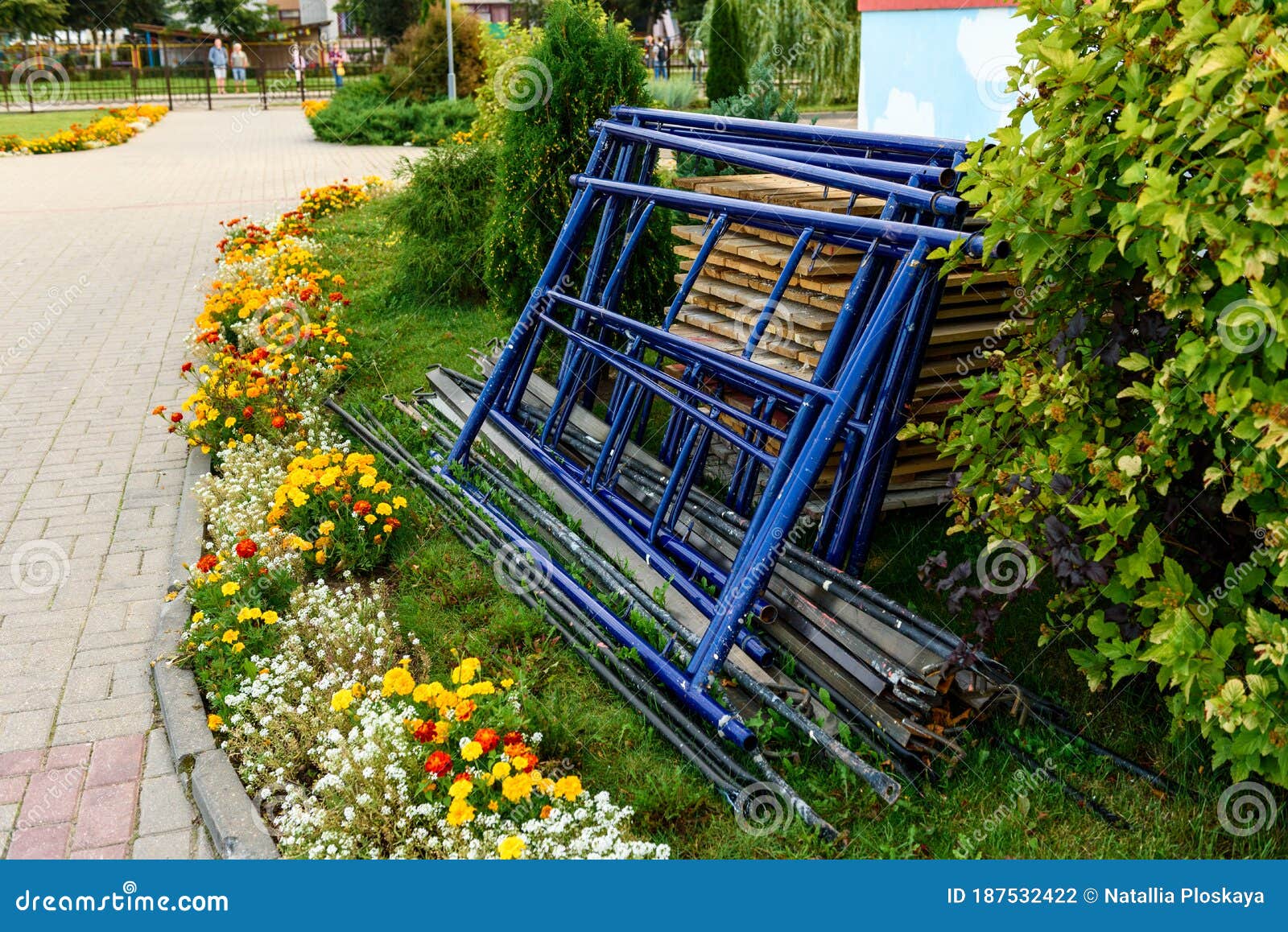 Stack of Scaffolding at Work Site Stock Photo - Image of work ...
