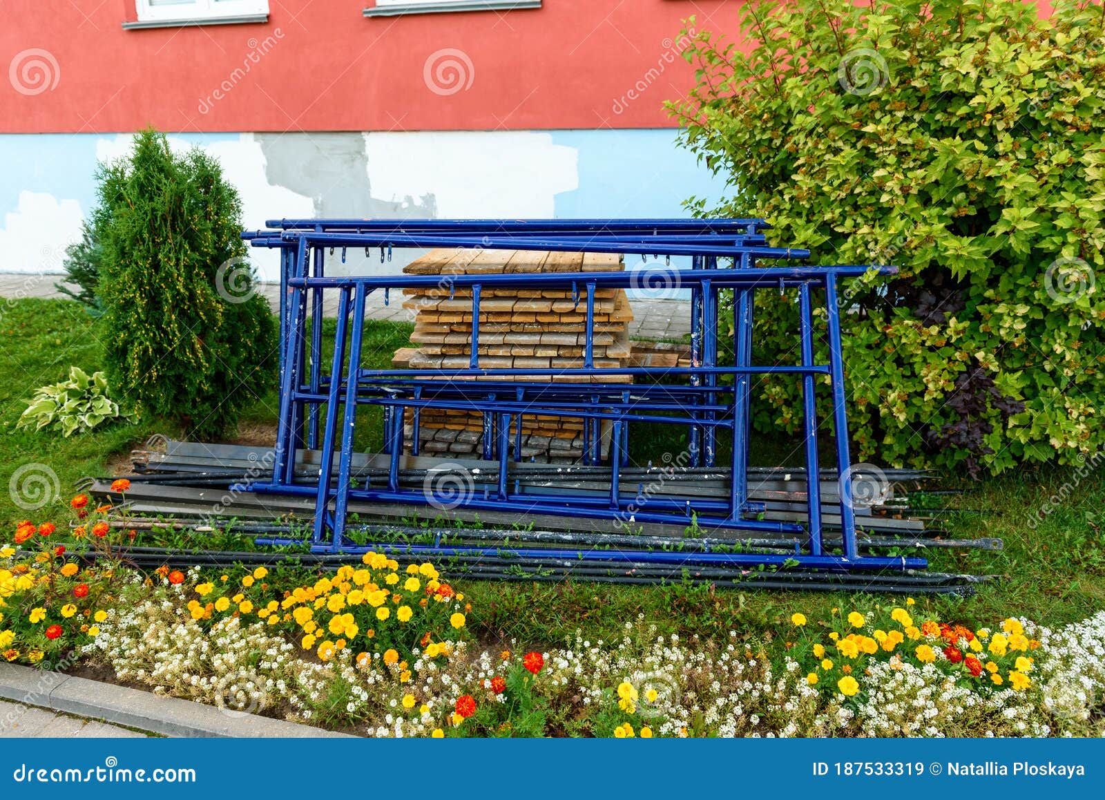 Stack of Scaffolding at Work Site Stock Image - Image of stack ...