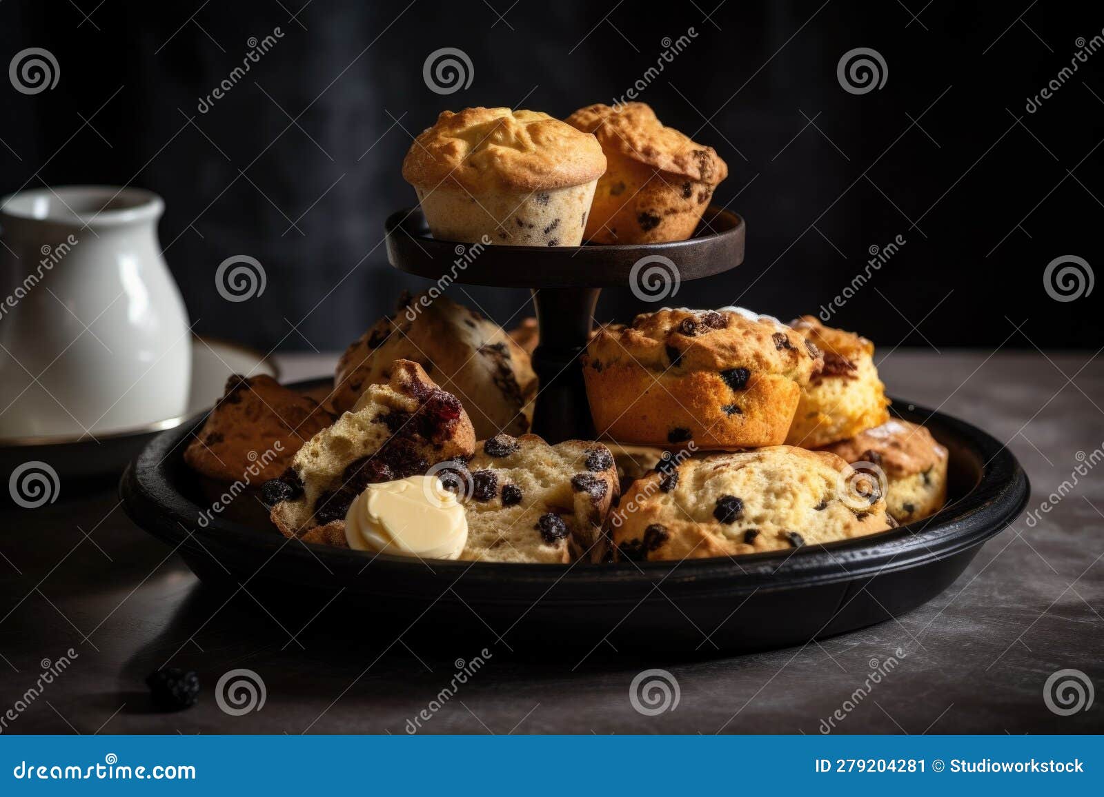 Stack of Scones and Freshly Baked Muffins on the Modern Tray Stock ...