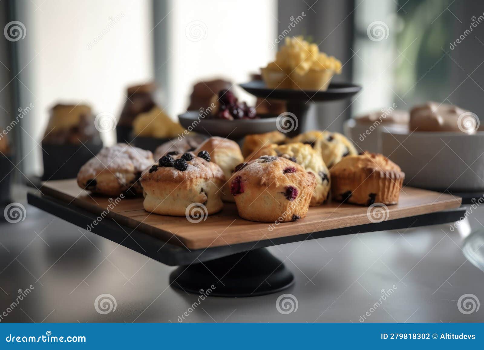 Stack of Scones and Freshly Baked Muffins on the Modern Tray Stock ...