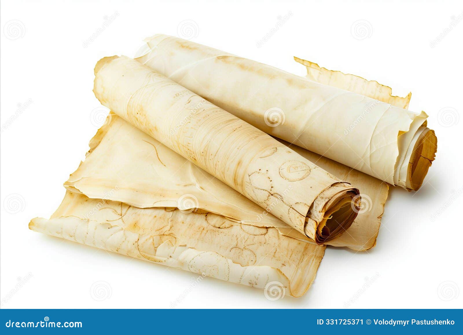 A Stack of Scrolls of Parchment Paper on a White Background Stock Image ...