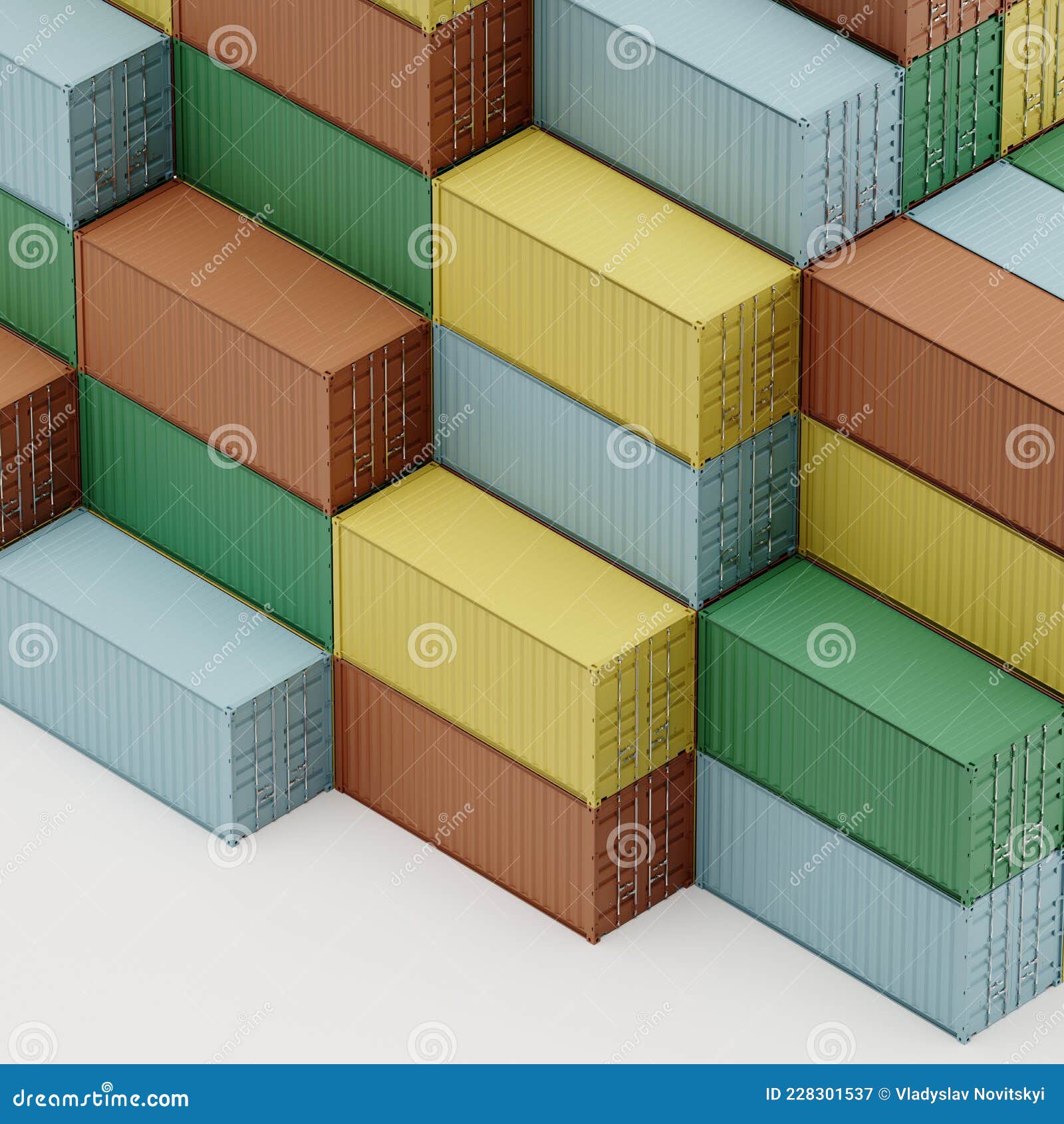 Stack of Sea Containers of Different Colors on a White Background in a ...