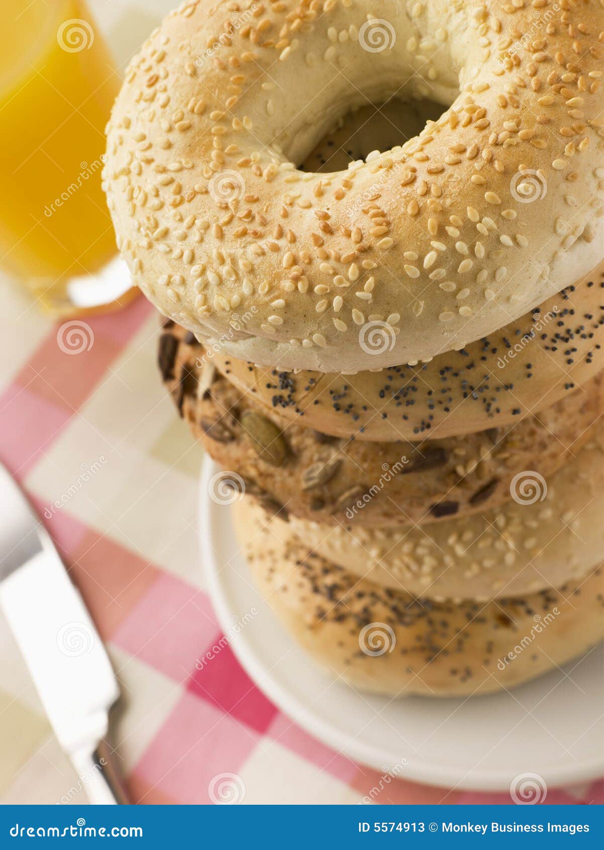 Stack of Seeded Bagels stock image. Image of glass, brunch - 5574913