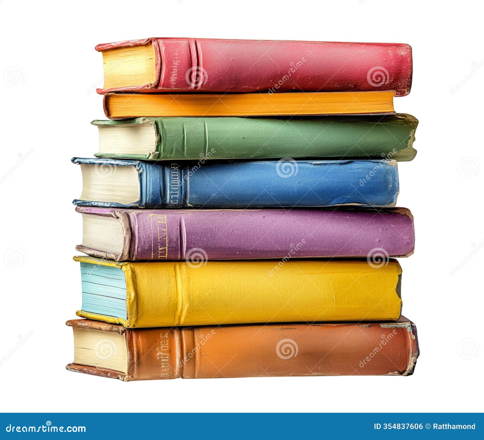 A Stack of Seven Colorful, Vintage Books is Isolated on a Transparent ...