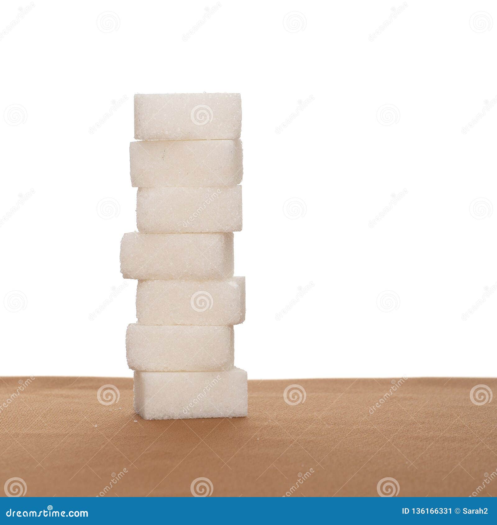 Stack of Seven Sugar Cubes on Fabric, White Background. Healthy Eating ...