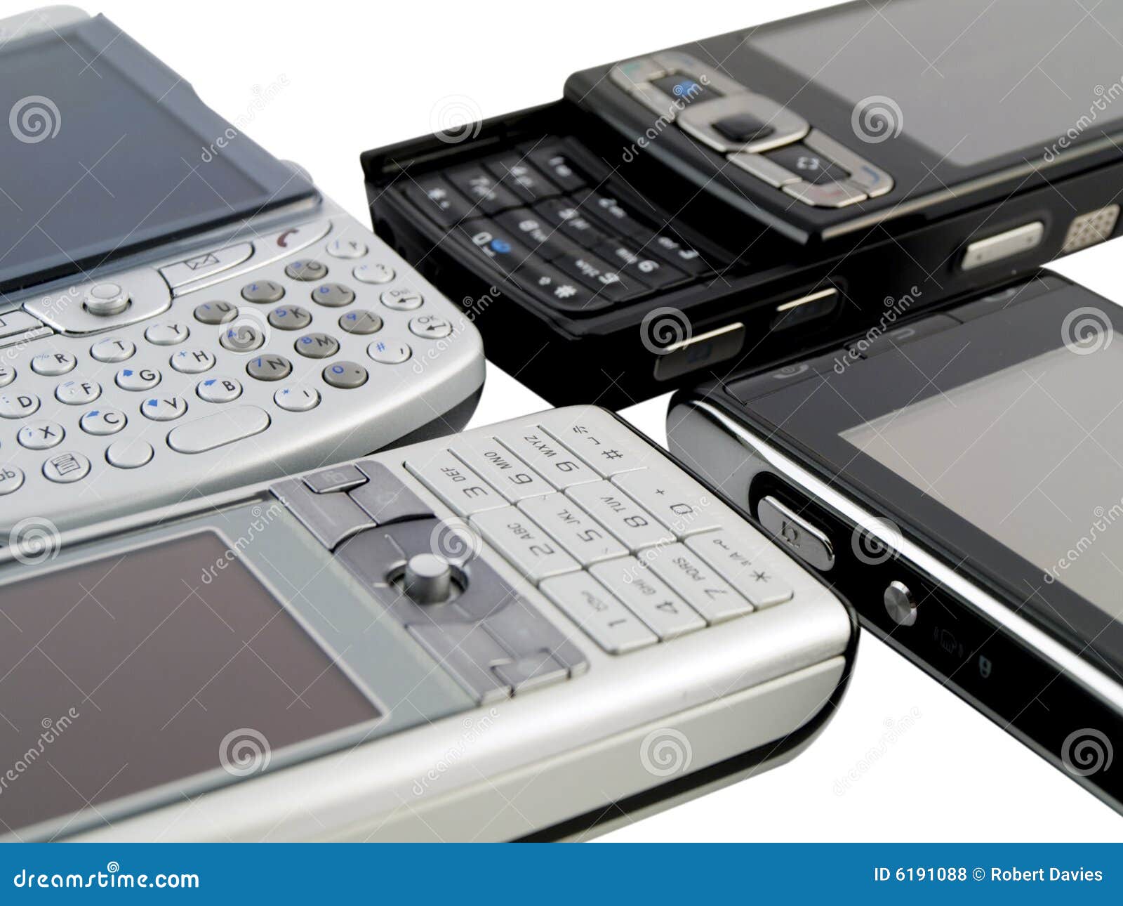 Stack of Several Modern Mobile Phones on White Stock Photo - Image of ...