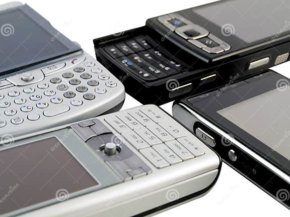 Stack of Several Modern Mobile Phones on White Stock Photo - Image of ...