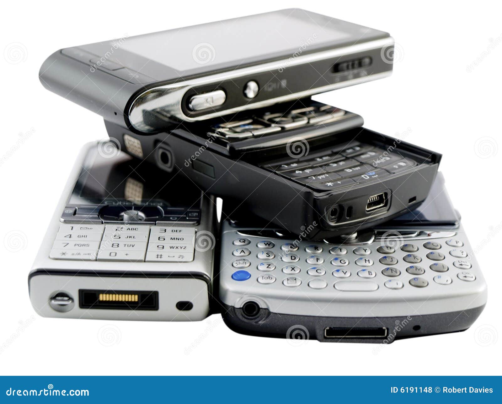 Stack of Several Modern Mobile Phones on White Stock Photo - Image of ...