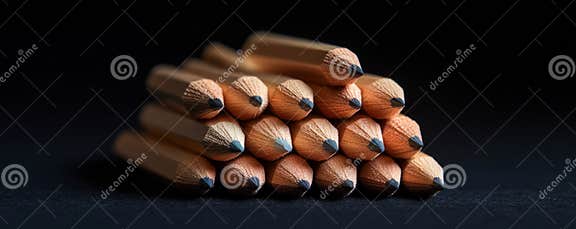 Stack of Sharpened Pencils in Pyramid on Black Background, Artistic ...